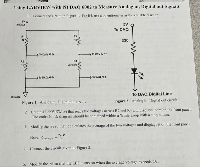 Using LABVIEW with NI DAQ 6002 to Measure Analog in, | Chegg.com
