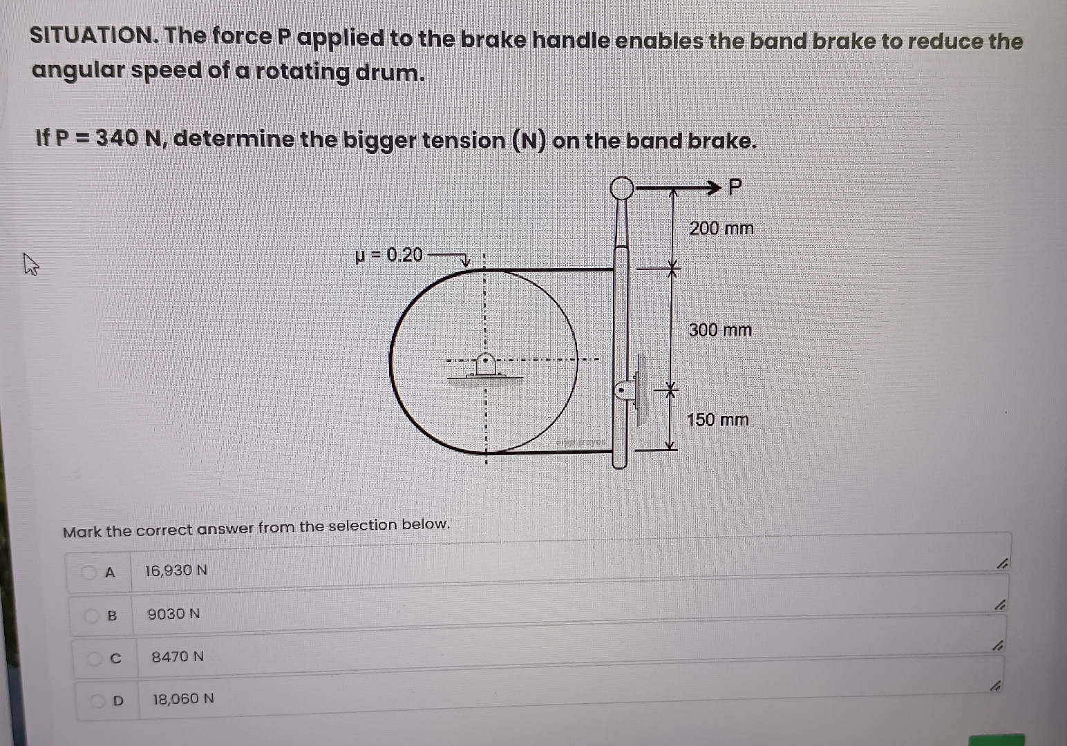 Solved SITUATION. The force P applied to the brake handle | Chegg.com