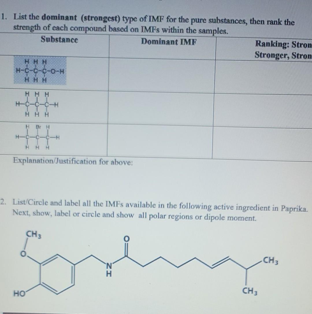 Solved 1. List the dominant (strongest) type of IMF for the | Chegg.com