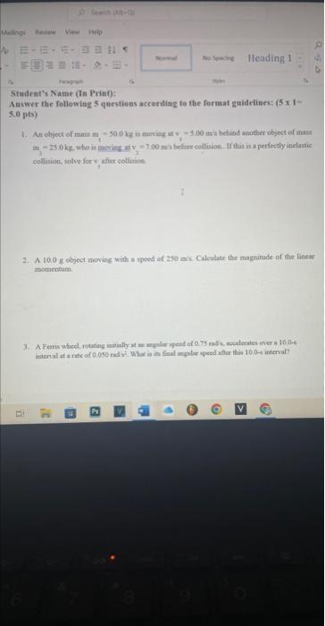 Solved Student's Name (In Print): Aaswer the following 5 | Chegg.com