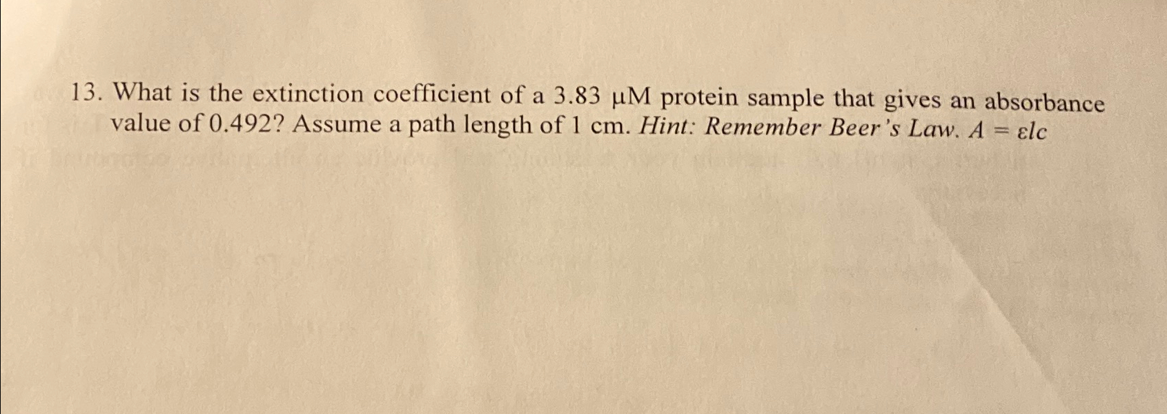 Solved What is the extinction coefficient of a 3.83μM | Chegg.com