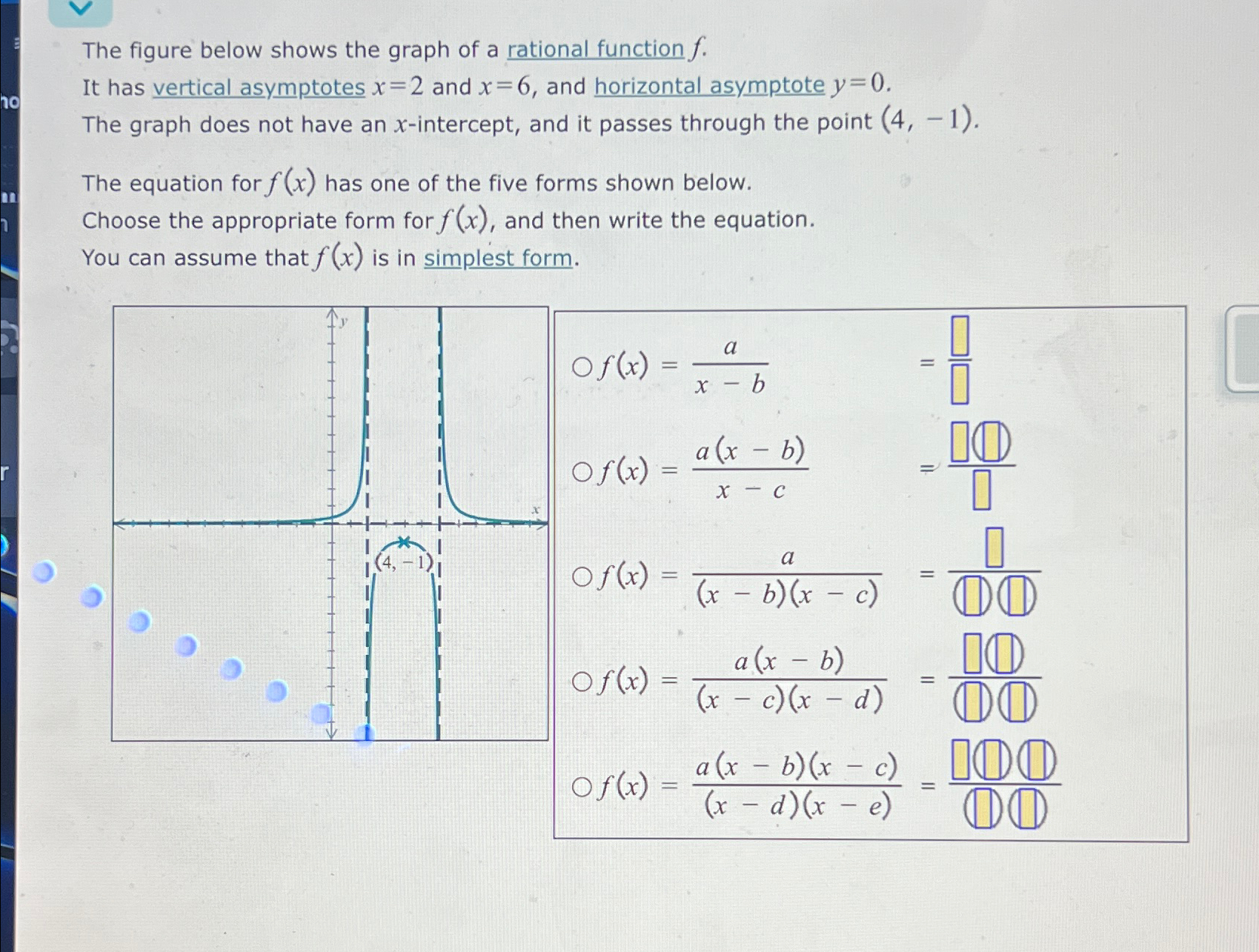 Solved The figure below shows the graph of a rational | Chegg.com