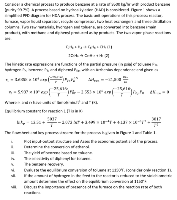Solved Consider a chemical process to produce benzene at a | Chegg.com