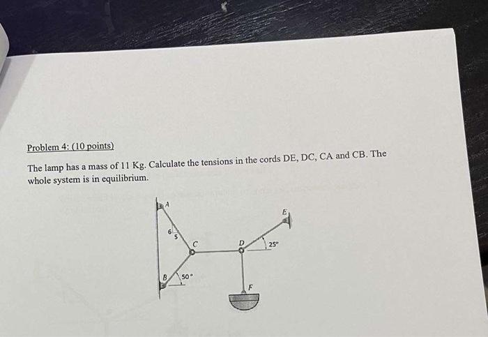 Solved Problem 4:(10 points) The lamp has a mass of 11Kg. | Chegg.com
