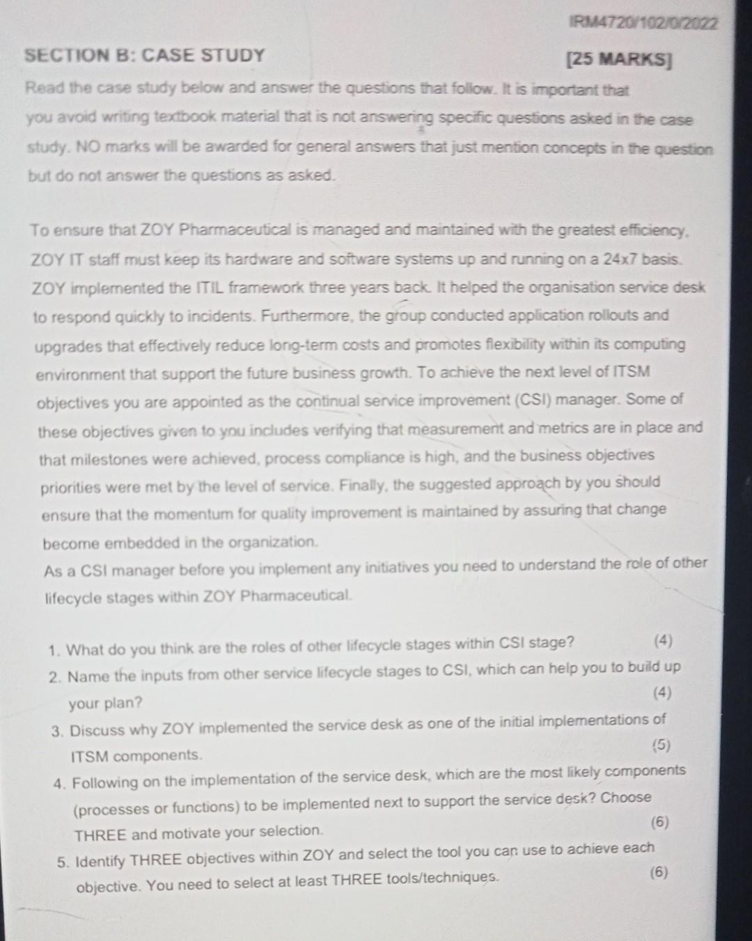 Solved IRM4720/1020/2022 [25 MARKS] SECTION B: CASE STUDY | Chegg.com