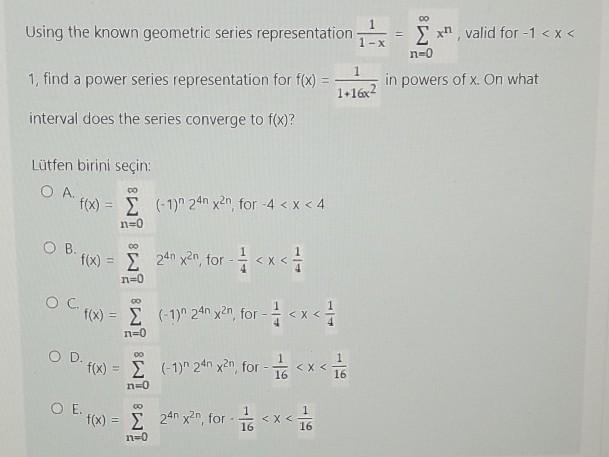 Solved - Using the known geometric series representation 1-X | Chegg.com