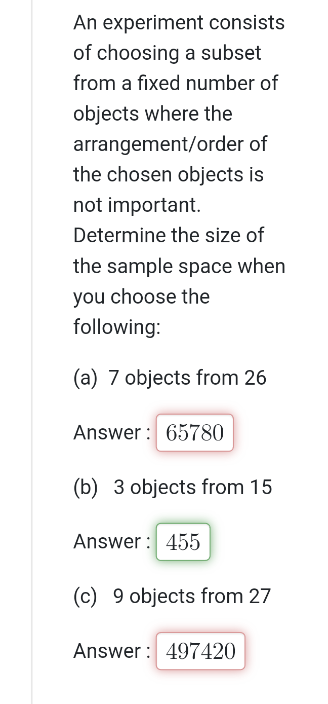 Solved An experiment consistsof choosing a subsetfrom a | Chegg.com