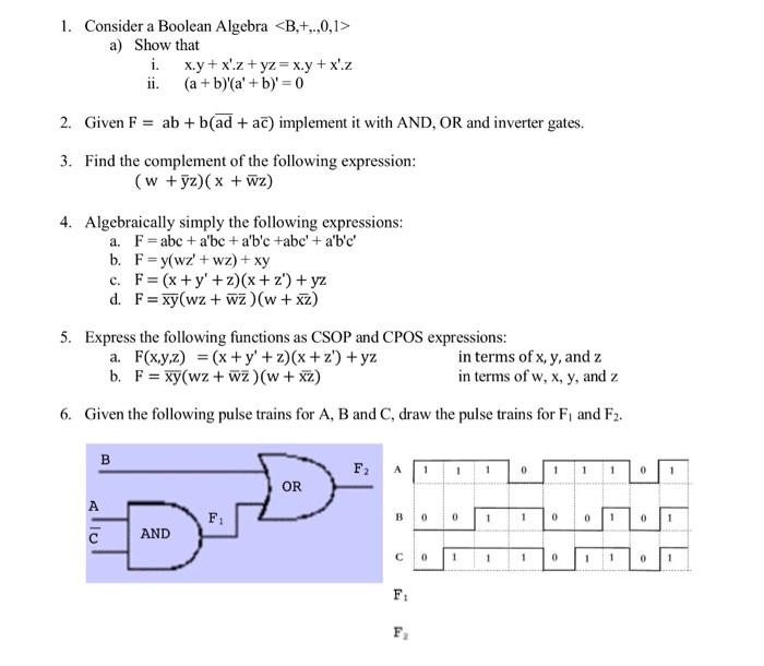Solved 1. Consider a Boolean Algebra B,+,.,0,1 a) Show | Chegg.com