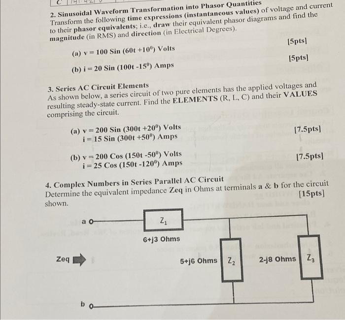 2. Sinusoidal Waveform Transformation into Phasor | Chegg.com