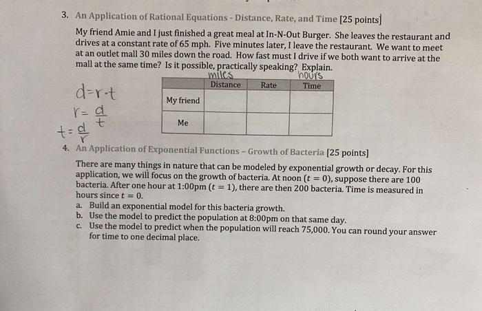 Solved 3. An Application of Rational Equations - Distance, | Chegg.com