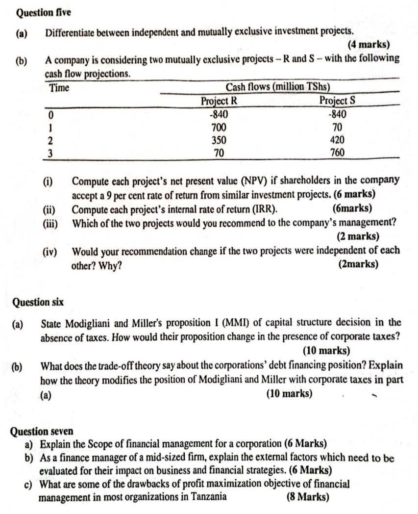 Solved Question five(a) ﻿Differentiate between independent | Chegg.com