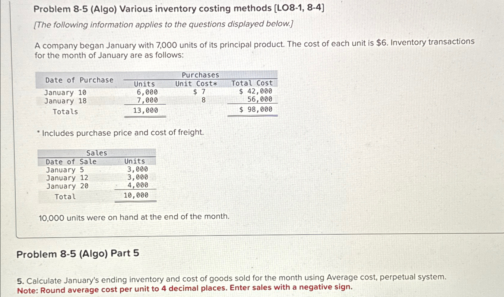 Solved Problem 8-5 (Algo) ﻿Various inventory costing methods | Chegg.com