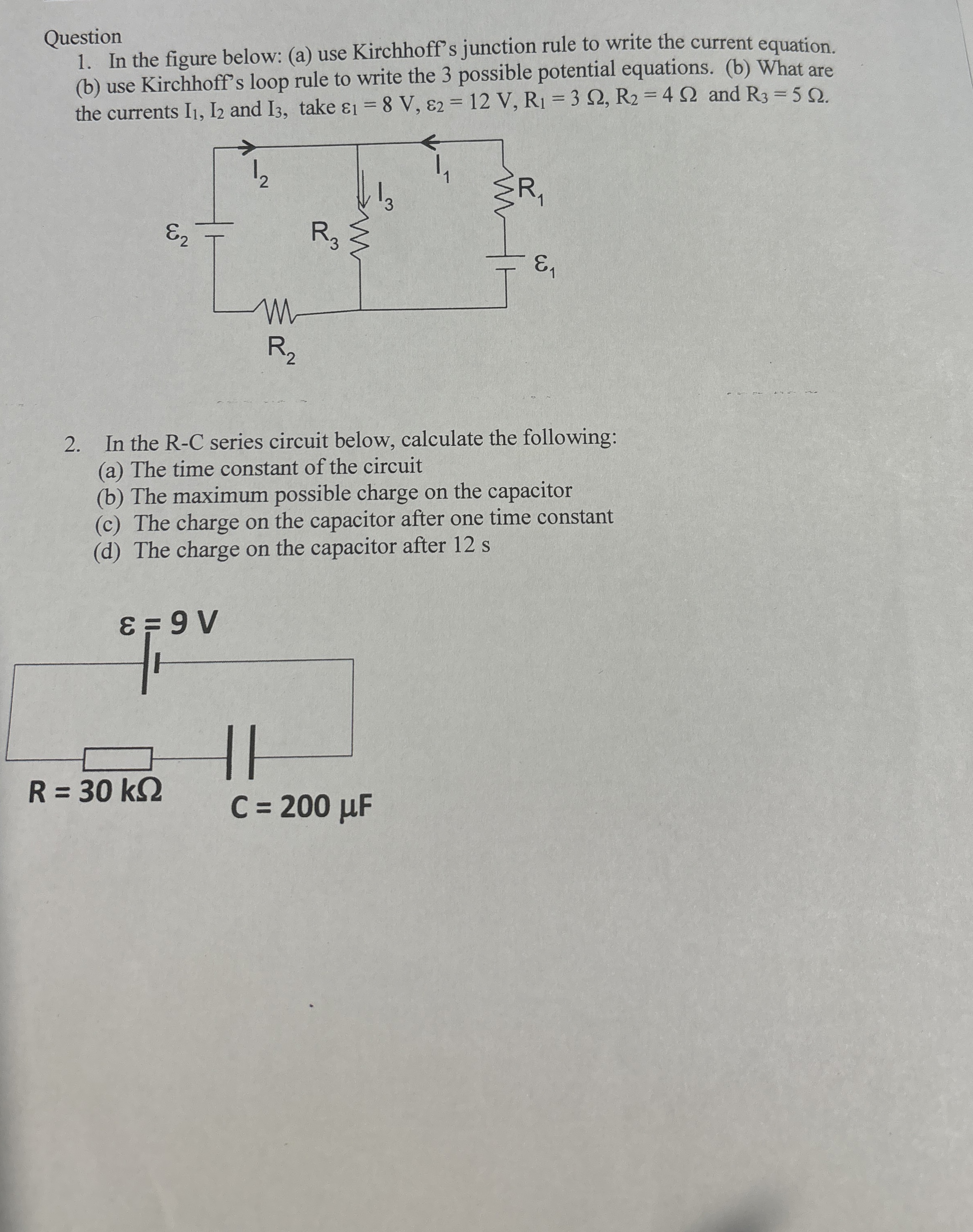Solved QuestionIn the figure below: (a) ﻿use Kirchhoff's | Chegg.com