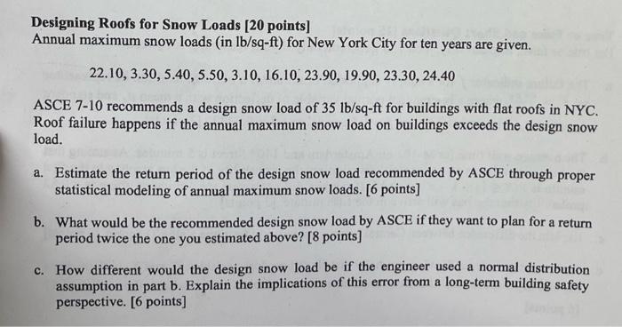 Designing Roofs for Snow Loads [20 points] Annual | Chegg.com