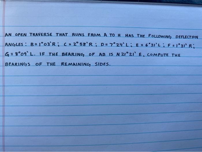 Solved AN OPEN TRAVERSE THAT RUNS FROM A TO H HAS THE | Chegg.com