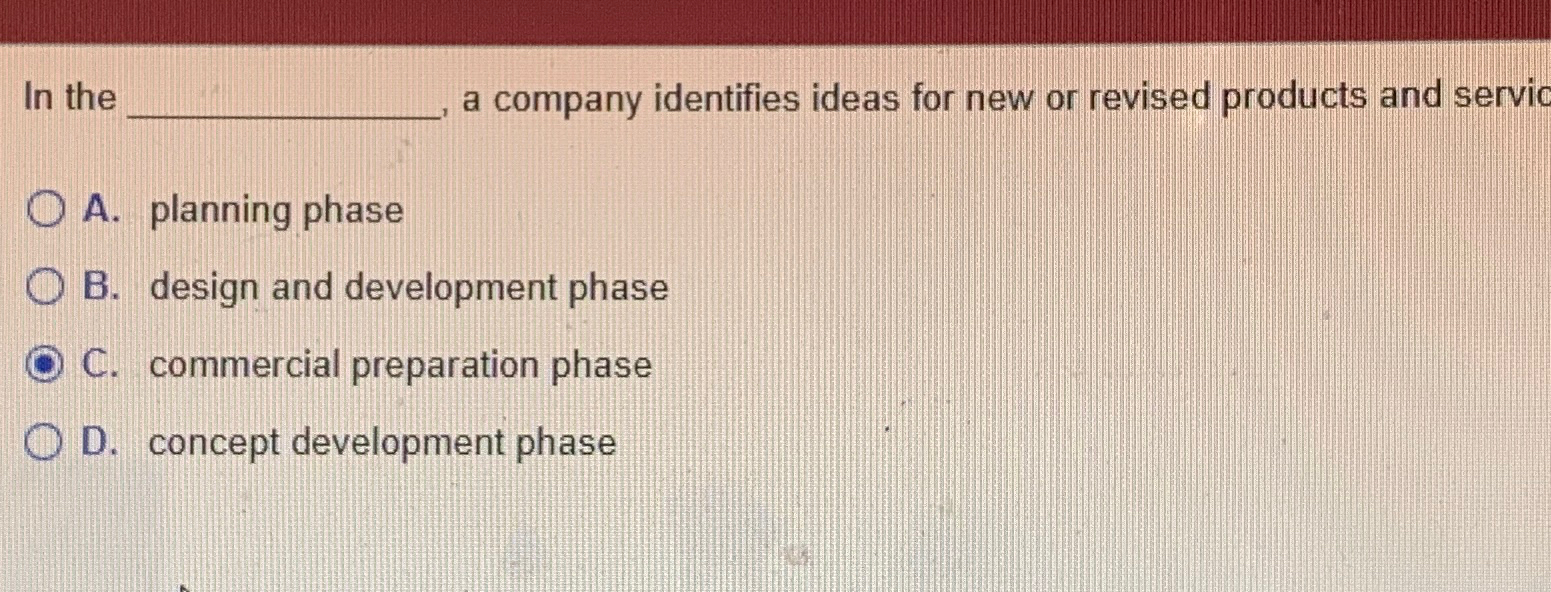 Solved In the a company identifies ideas for new or revised | Chegg.com