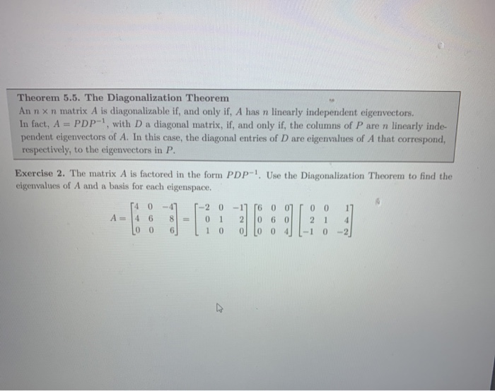 Solved Theorem 5 5 The Diagonalization Theorem An N X N