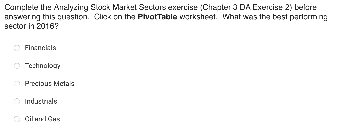 Solved Complete the Analyzing Stock Market Sectors exercise | Chegg.com