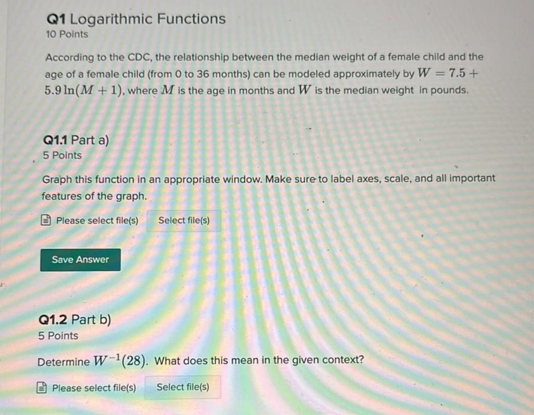 Solved Q1 Logarithmic Functions 10 Points According to the | Chegg.com