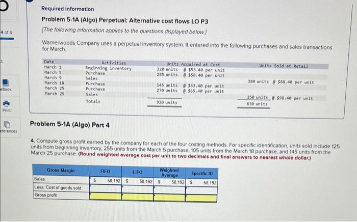 Solved Required information Problem 5.1A (Algo) Perpetual: | Chegg.com