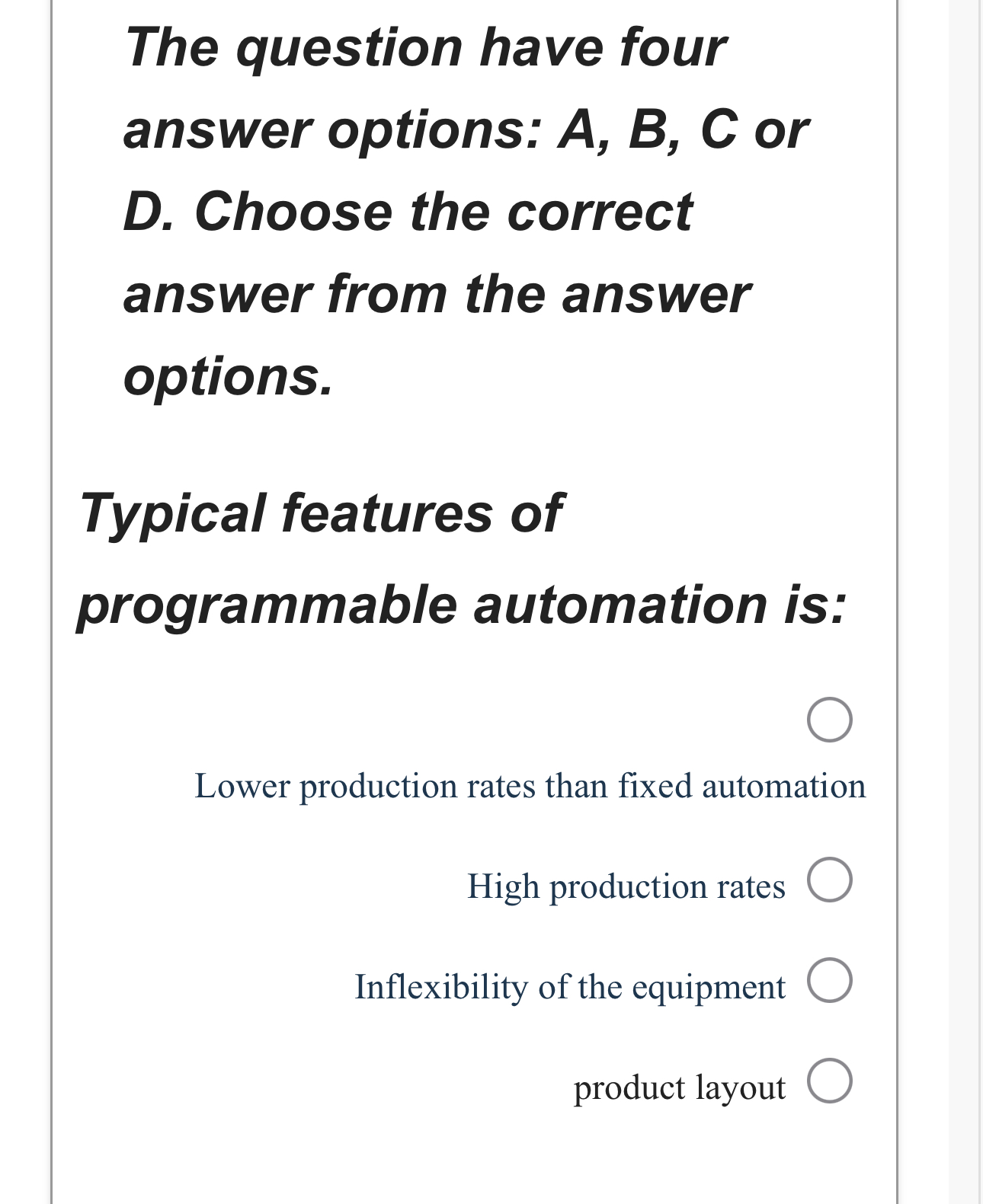 Solved The question have four answer options: A,B,C ﻿or D. | Chegg.com