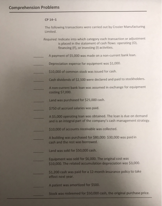Solved Comprehension Problems CP 12-1 You are given the | Chegg.com