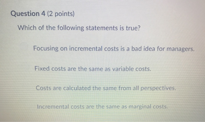 Solved Question 4 (2 points) Which of the following | Chegg.com