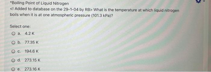 Solved *Boiling Point of Liquid Nitrogen What is the | Chegg.com