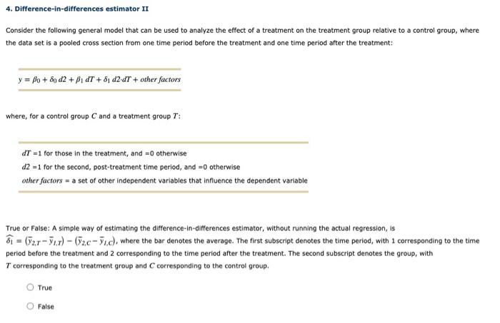 Solved 4. Difference-in-differences estimator II Consider | Chegg.com