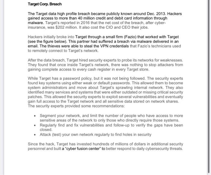 Solved Targeting Target The biggest retal hack in US. | Chegg.com