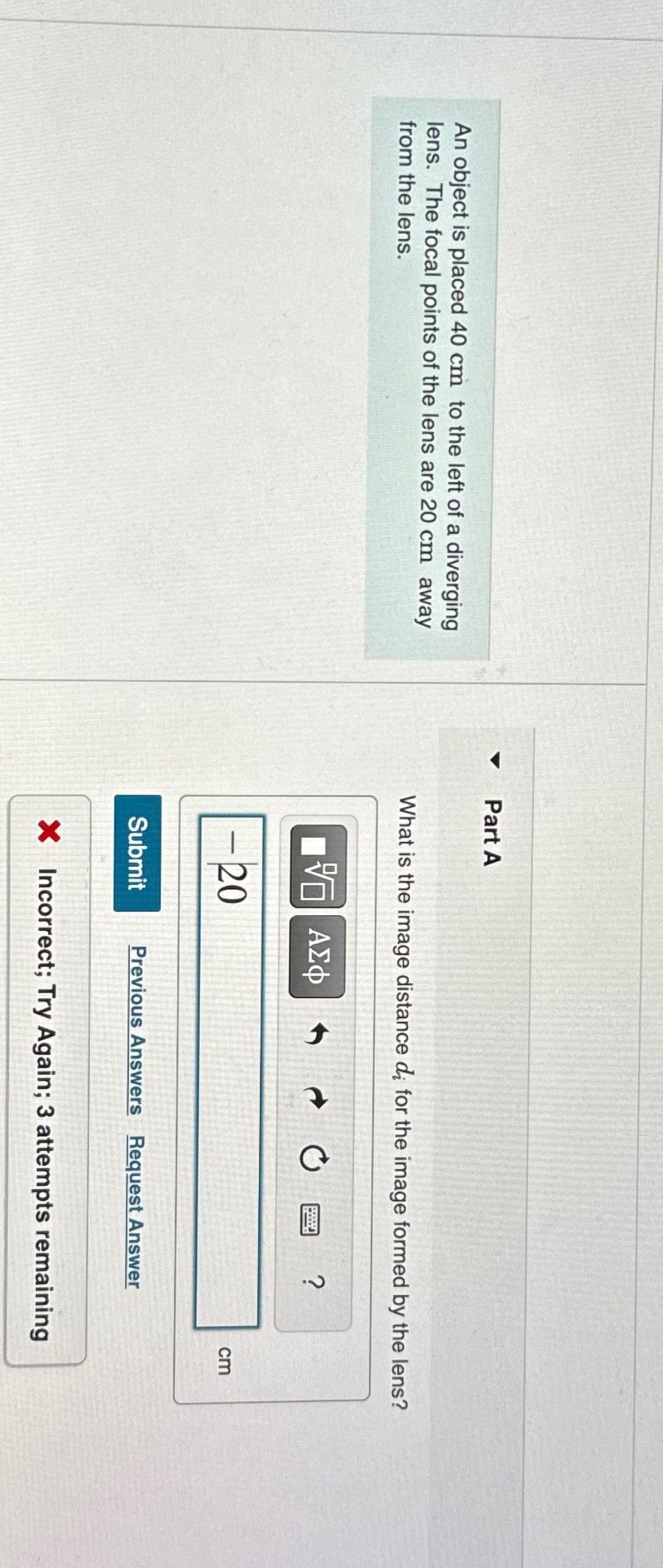Solved An object is placed 40cm ﻿to the left of a diverging | Chegg.com
