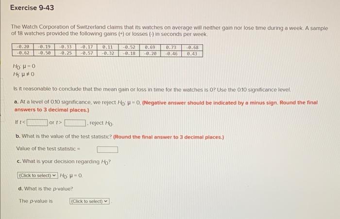 Solved Exercise 9-43 The Watch Corporation of Switzerland | Chegg.com