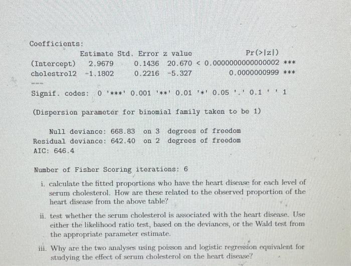 Solved (c) The following R output is from fitting a logistic | Chegg.com
