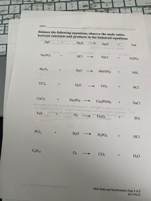 Solved delete O 5 6 N name: Balance the following equations, | Chegg.com