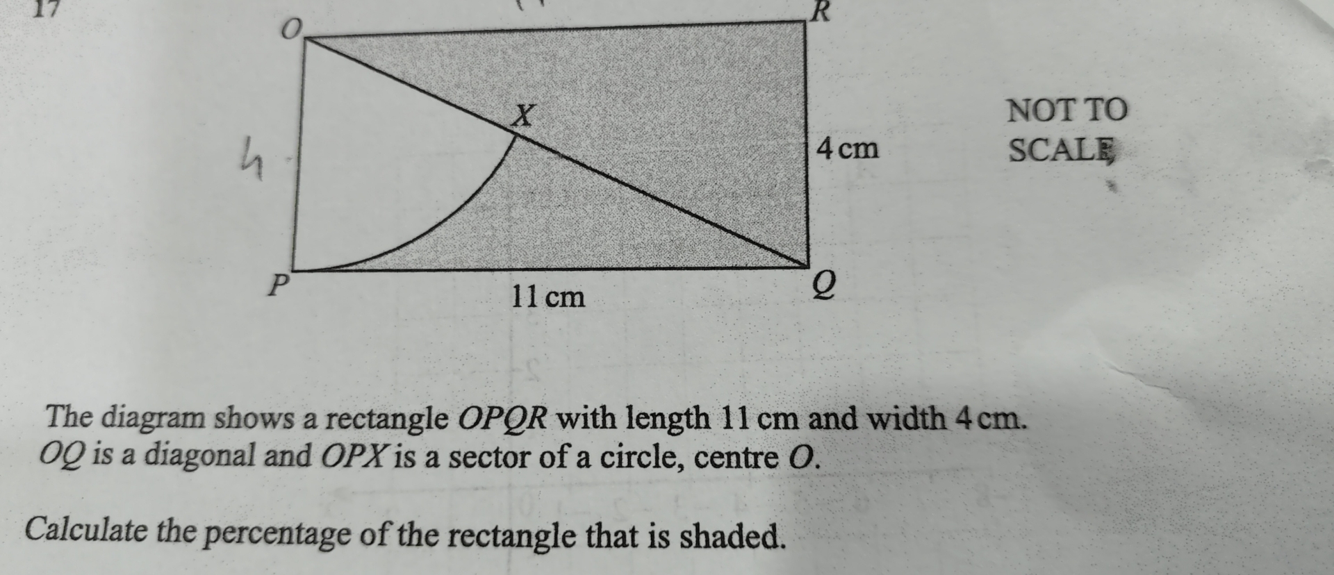 Solved The diagram shows a rectangle OPQR with length 11cm | Chegg.com