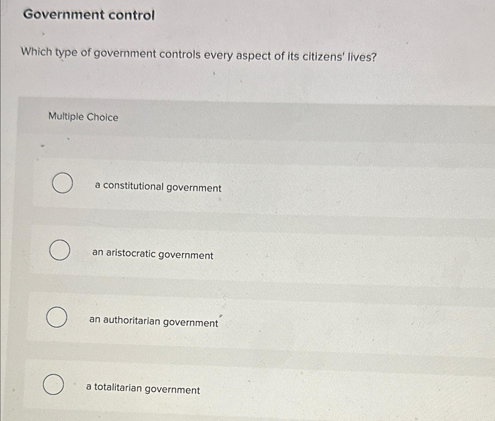 Solved Government controlWhich type of government controls | Chegg.com
