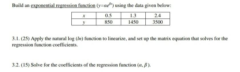 Solved Build an exponential regression function (y=ael) | Chegg.com