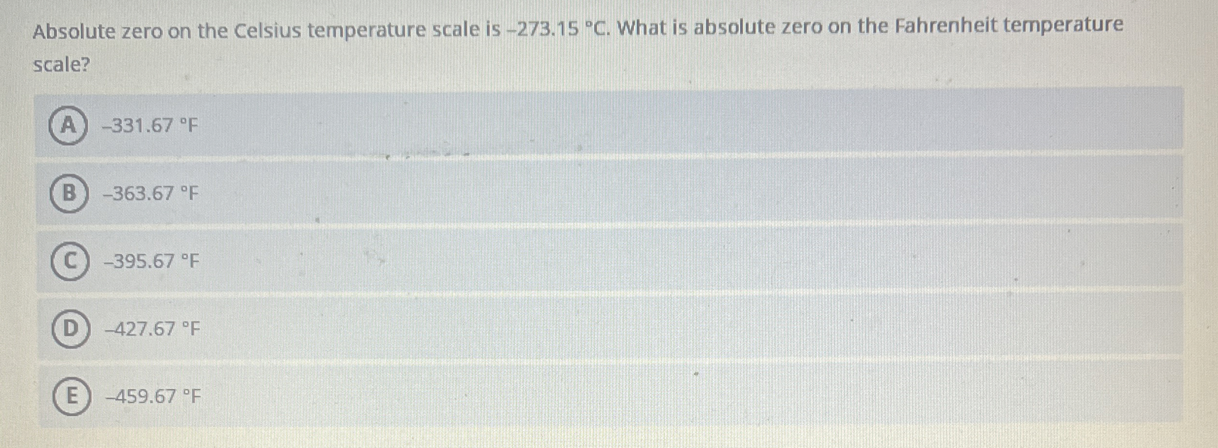 Solved Absolute zero on the Celsius temperature scale is | Chegg.com