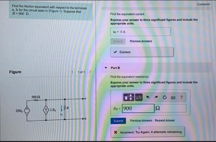 Solved Constants Find the Norton equivalent with respect to | Chegg.com