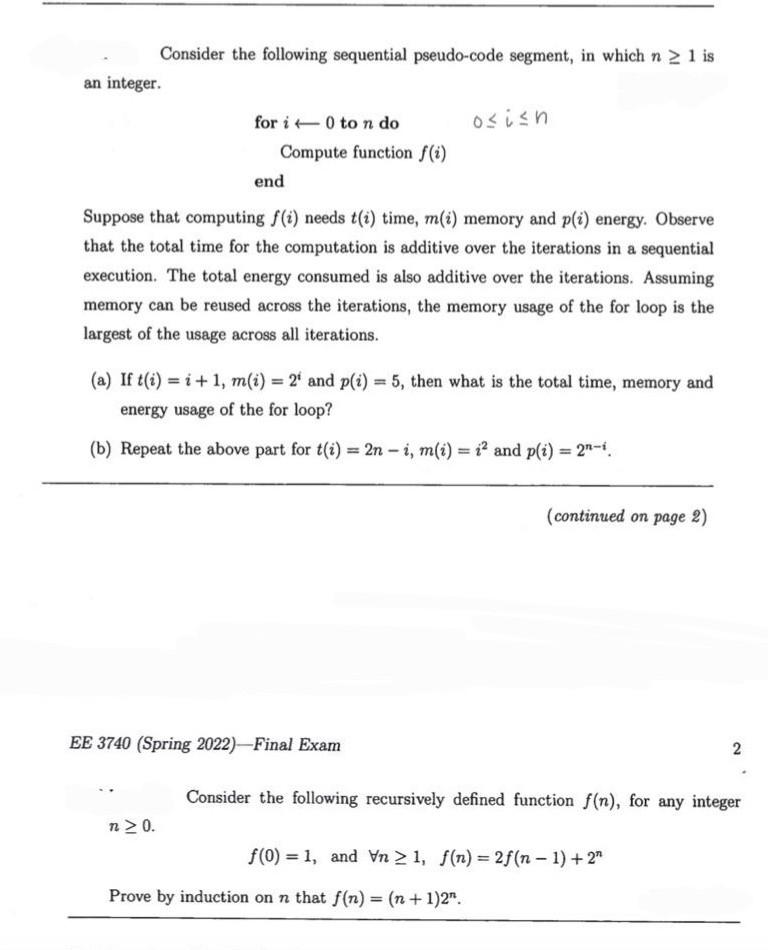 Solved Consider the following sequential pseudo-code | Chegg.com