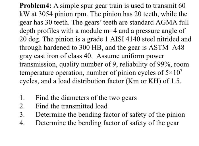 Problem4: A simple spur gear train is used to | Chegg.com