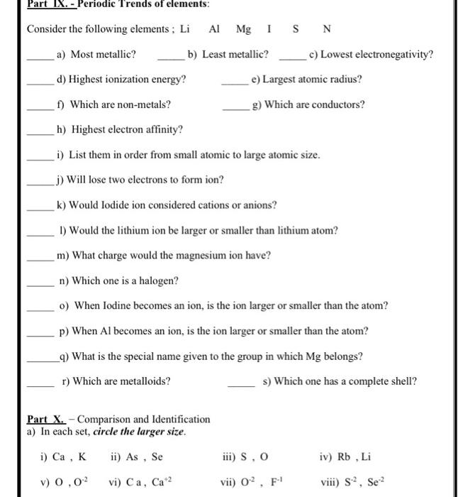 Part I Write A Ground State Electron Configuration