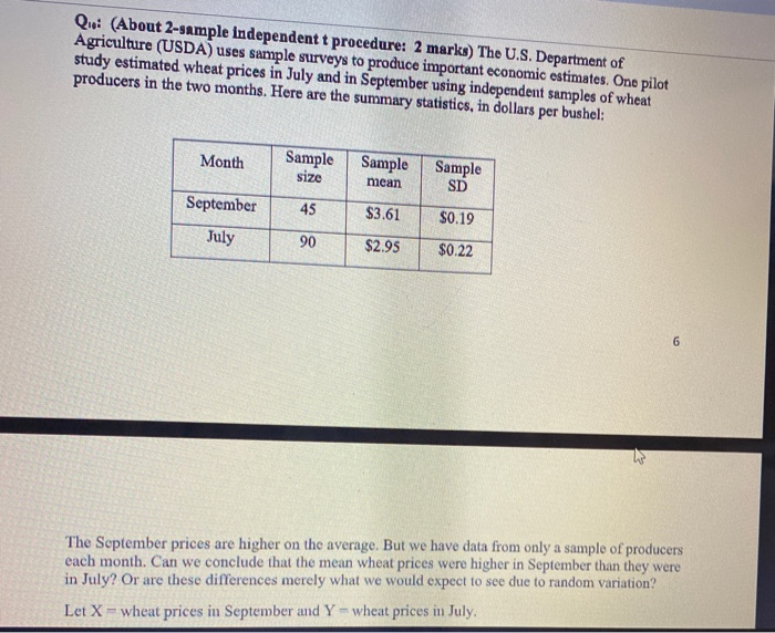 Solved Qu: (About 2-sample independent t procedure: 2 marks) | Chegg.com