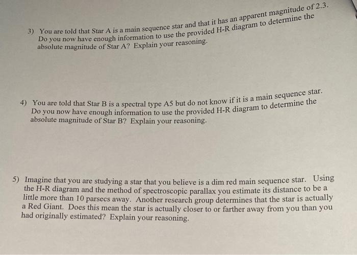 Solved HOMEWORK: SPECTROSCOPIC PARALLAX 1) Use the H-R | Chegg.com