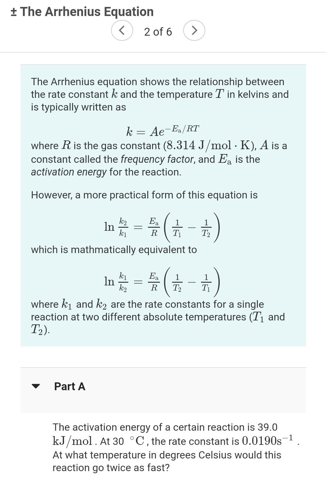 Solved + The Arrhenius Equation The Arrhenius | Chegg.com