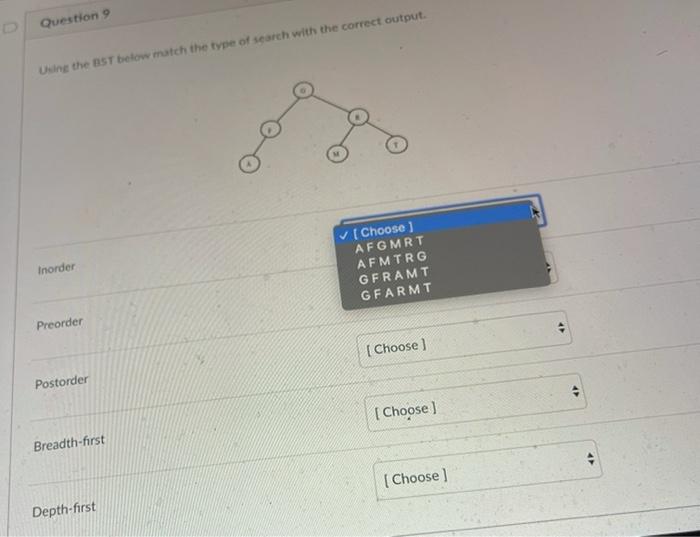 Solved Question Using the BST below match the type of search | Chegg.com