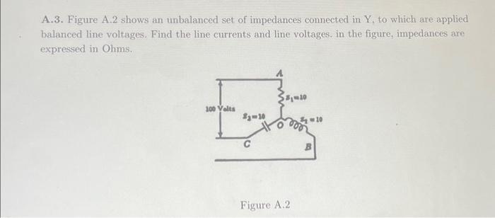 Solved A.3. Figure A.2 shows an unbalanced set of impedances | Chegg.com