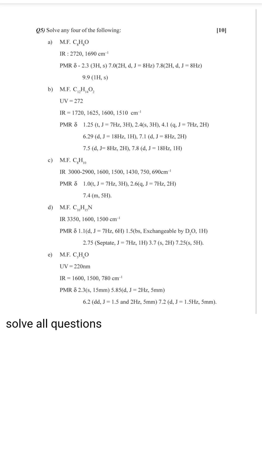 Solved Q5) Solve any four of the following: [10] a) M.F. | Chegg.com