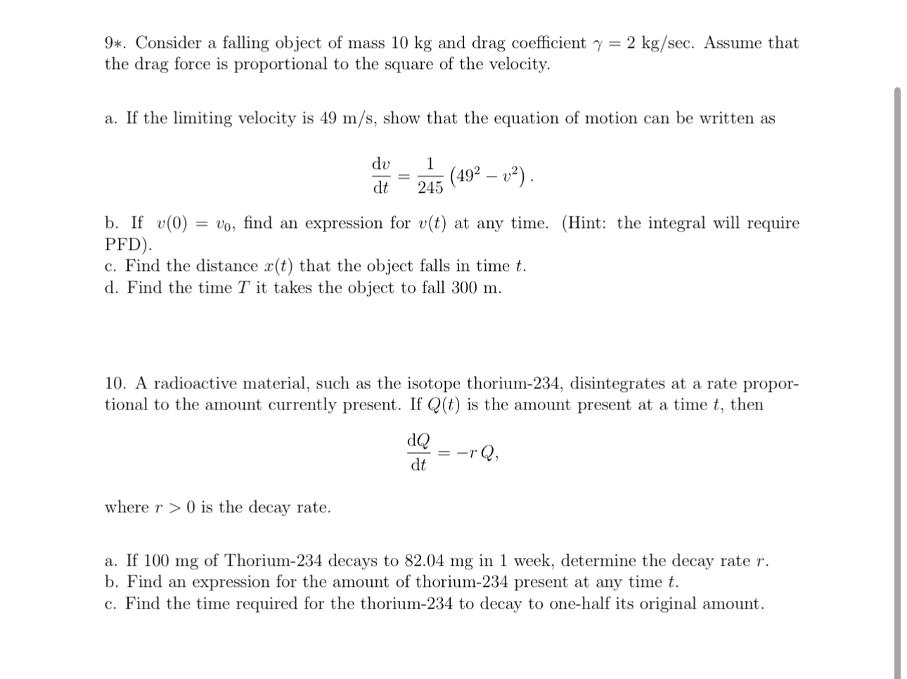 Solved 9**. ﻿Consider a falling object of mass 10kg ﻿and | Chegg.com