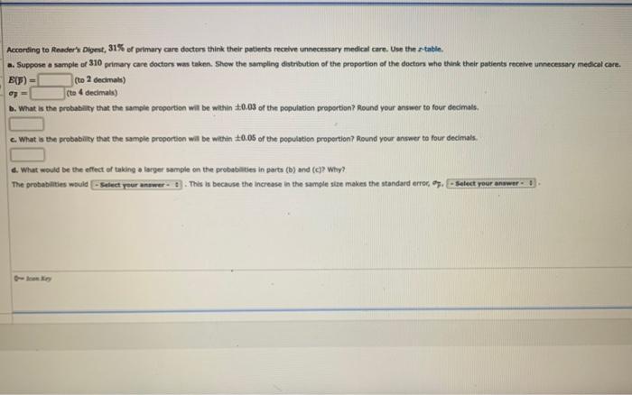 Solved Accorting to Reader's Digest, 31% of primery care | Chegg.com